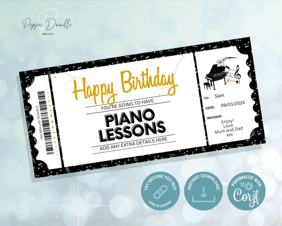 Editable Piano Lessons Gift Voucher - Birthday Gift Voucher ...