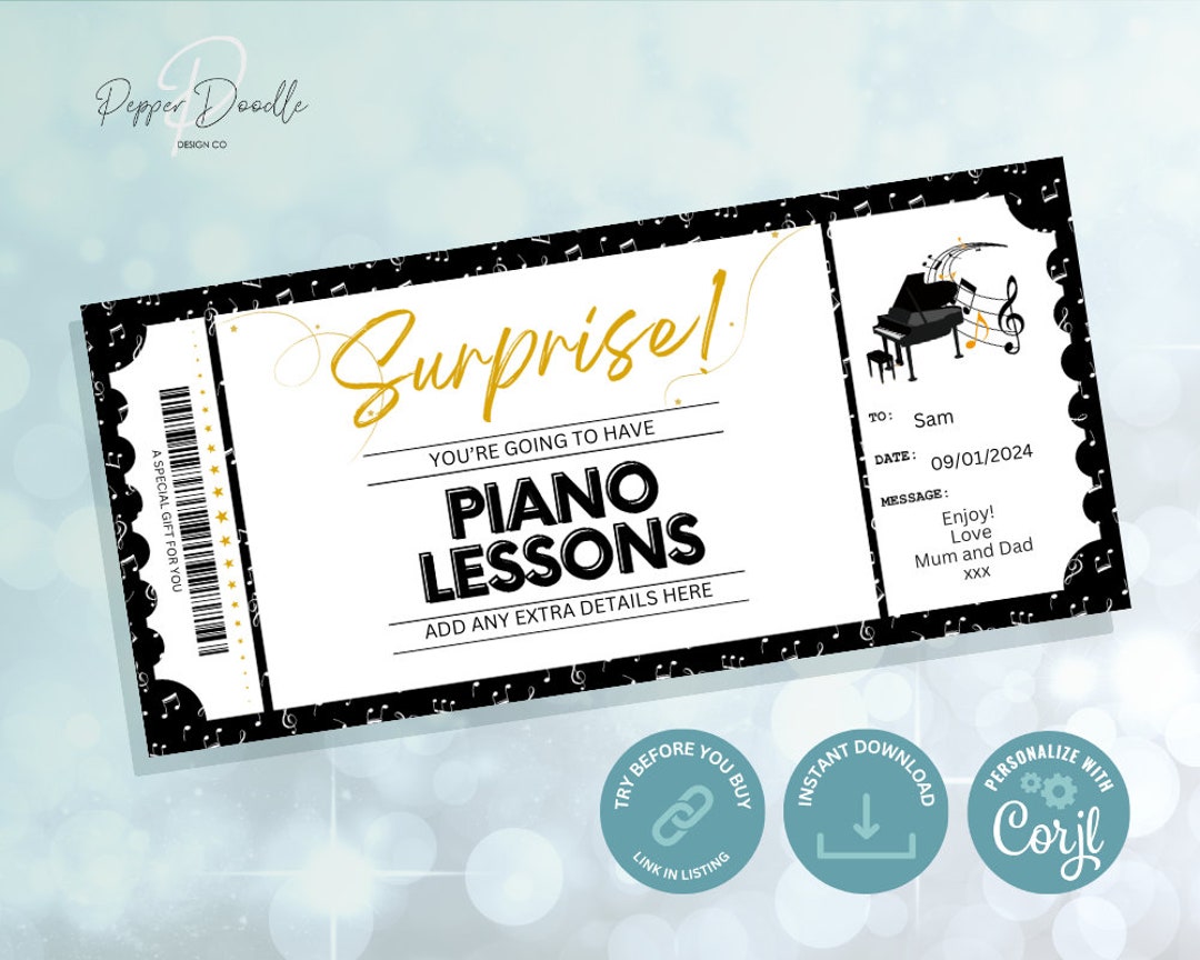 Editable Piano Lessons Gift Voucher - Surprise Gift Voucher ...