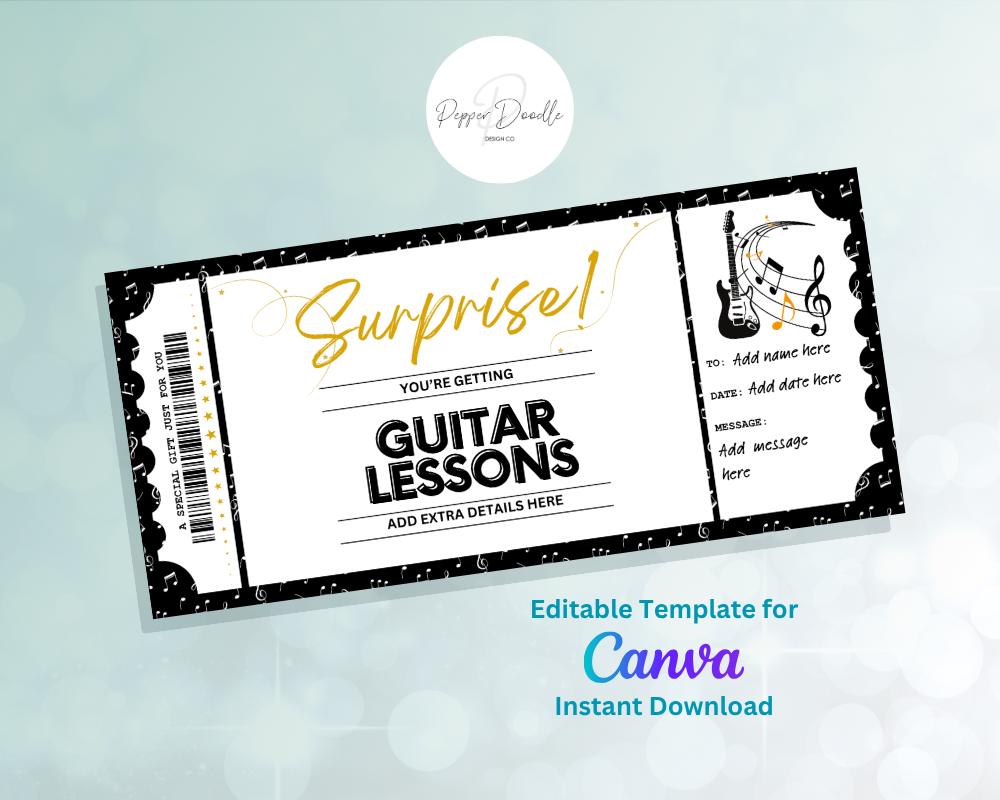 Editable Guitar Lessons Gift Voucher: Printable Music Theme (canva ...