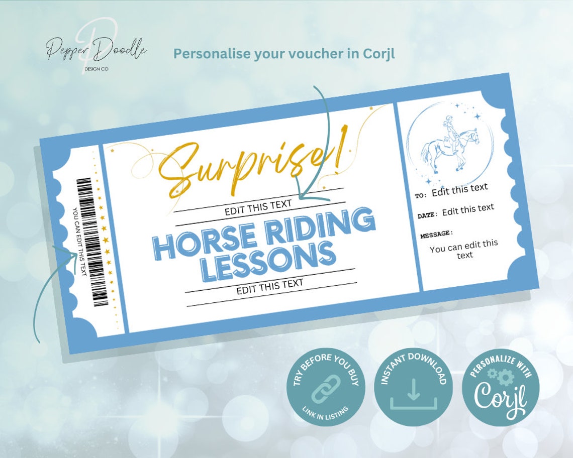 Editable Horse Riding Lessons Gift Voucher - Printable Voucher ...