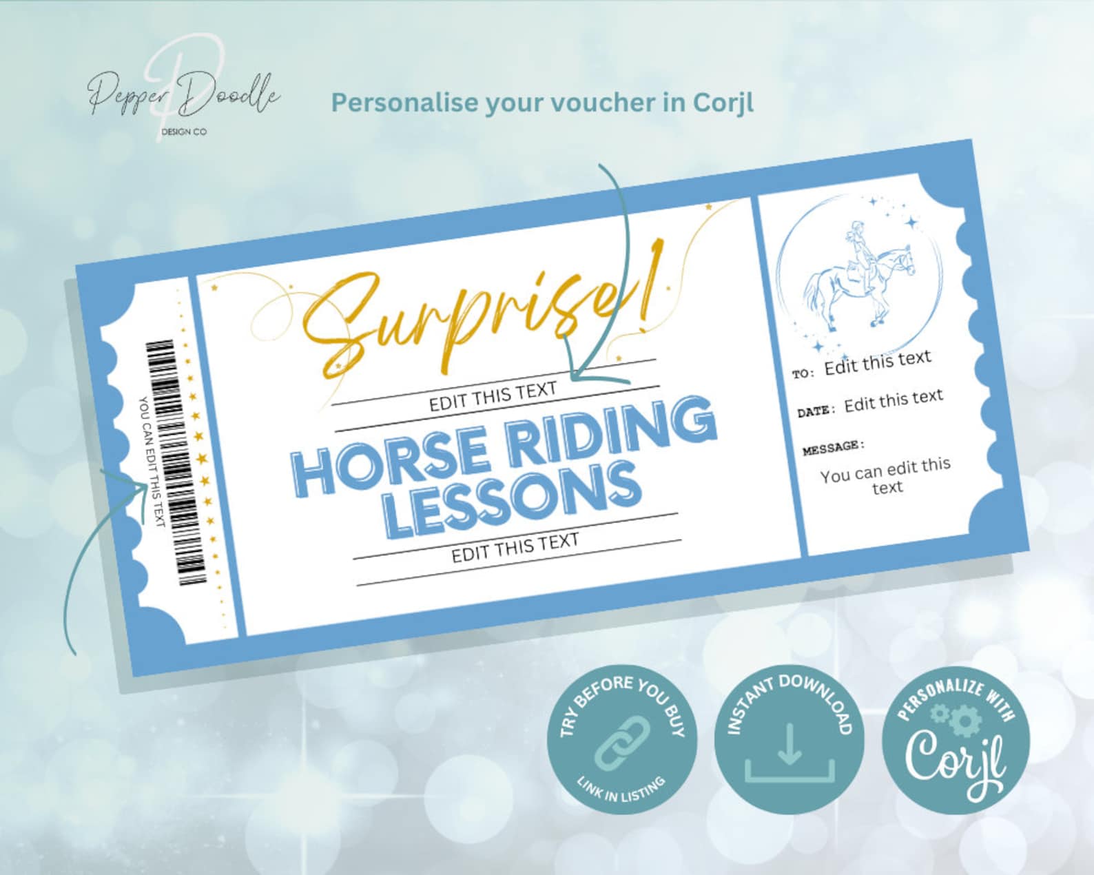 Editable Horse Riding Lessons Gift Voucher - Printable Voucher ...