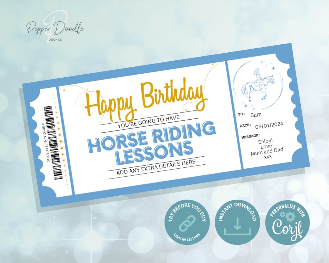 Editable Horse Riding Lessons Birthday Gift Voucher (digital Download ...