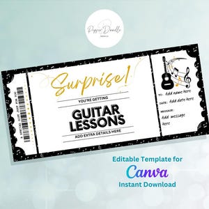 Editable Guitar Lessons Gift Voucher: Printable Music Theme (canva ...