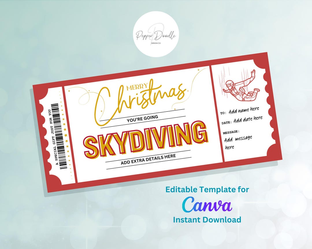 Editable Skydiving Christmas Gift Voucher: Printable Canva Template ...