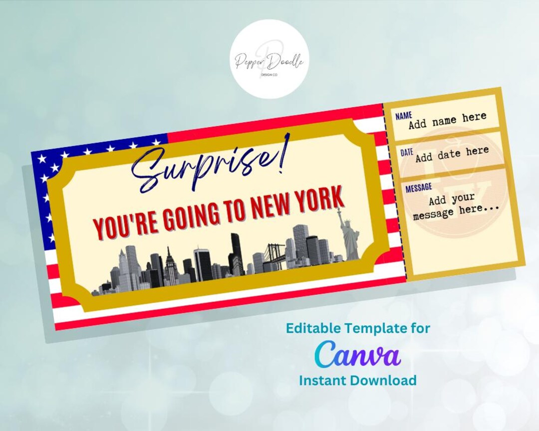 Editable Voucher - New York City Break - Printable - Personalise ...