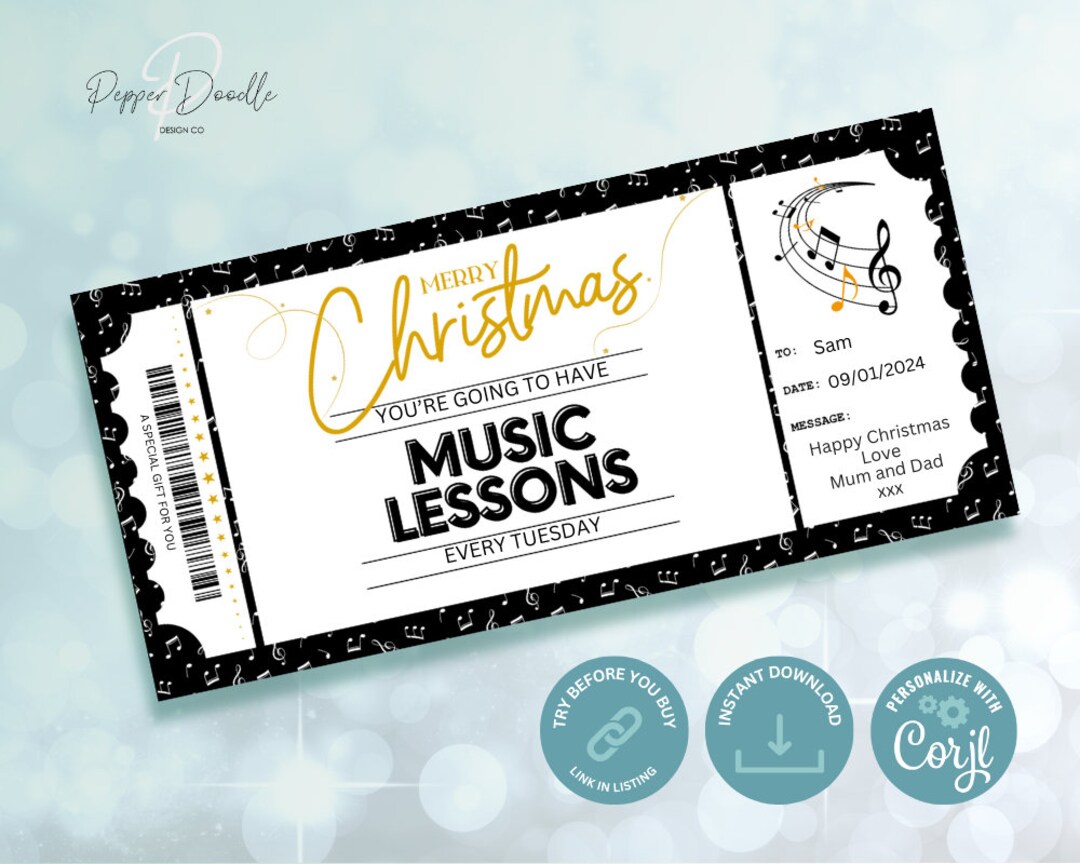 Editable Christmas Music Lessons Gift Voucher - Printable Voucher ...