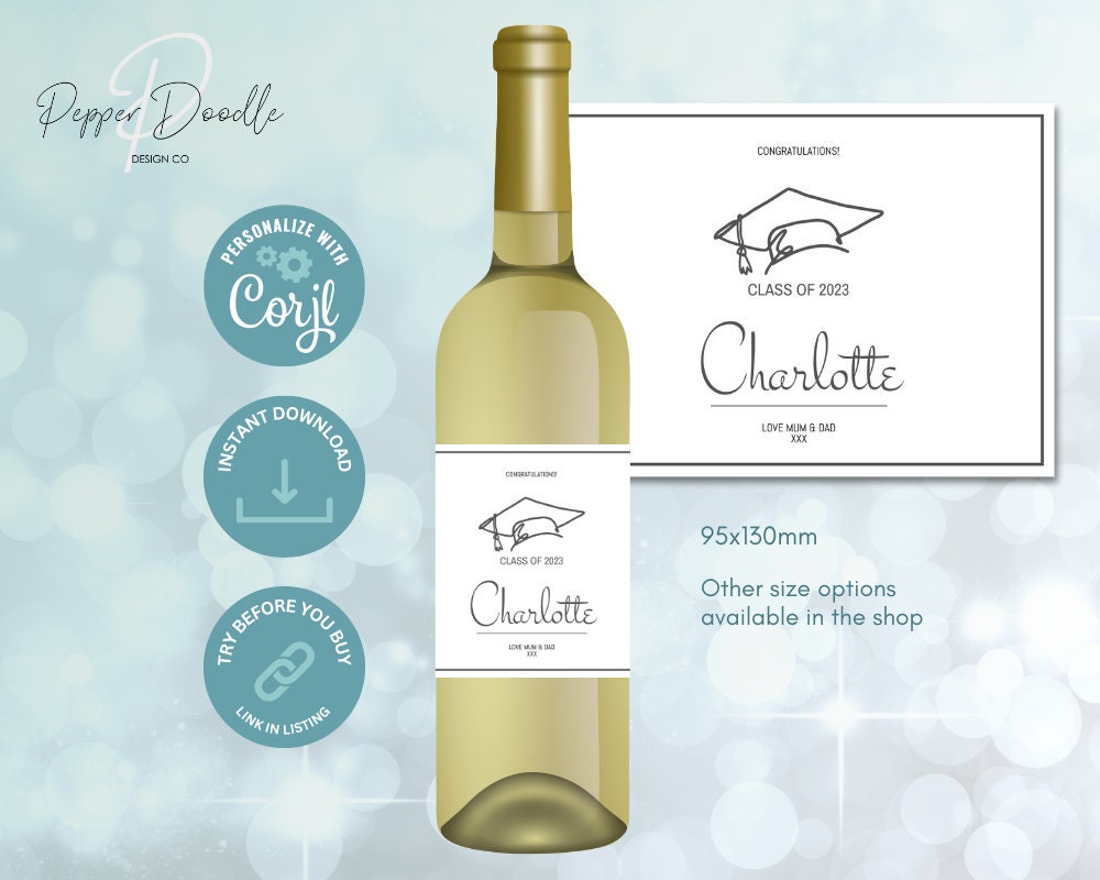 Editable Graduation Wine Bottle Label Printable Personalise Digital ...