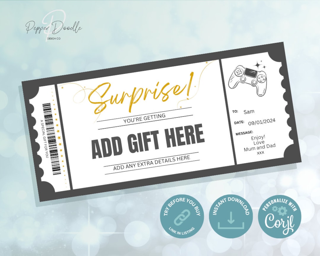 Editable Gaming Surprise Gift Voucher - Personalise - Digital Gift ...