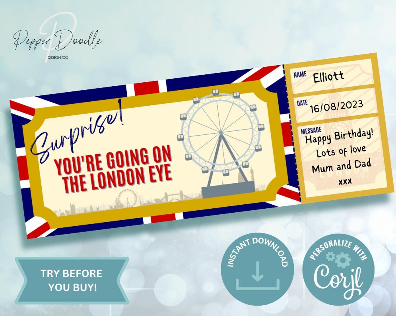 Editable Voucher London Eye Printable Personalise Digital Gift Voucher ...
