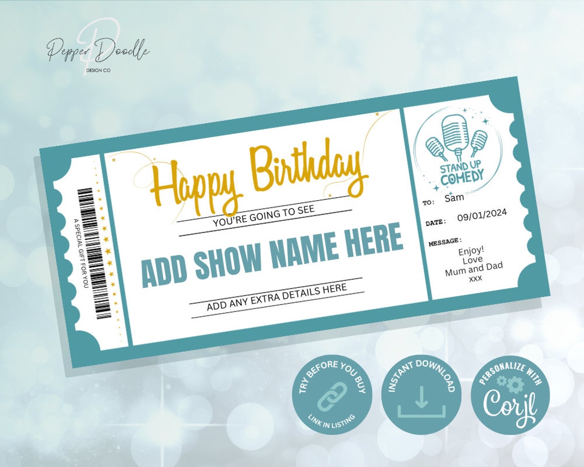 Editable Stand up Comedy Birthday Voucher - Personalise - Digital Gift ...