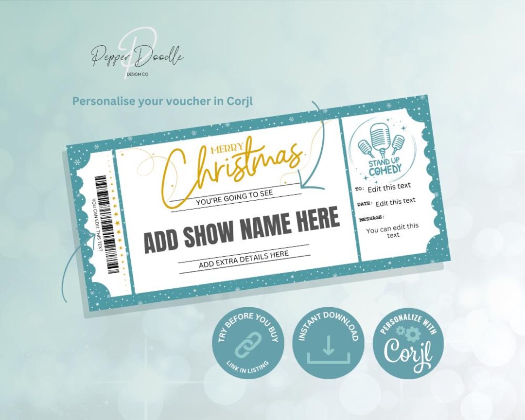 Editable Stand up Comedy Christmas Gift Voucher - Personalise - Digital ...