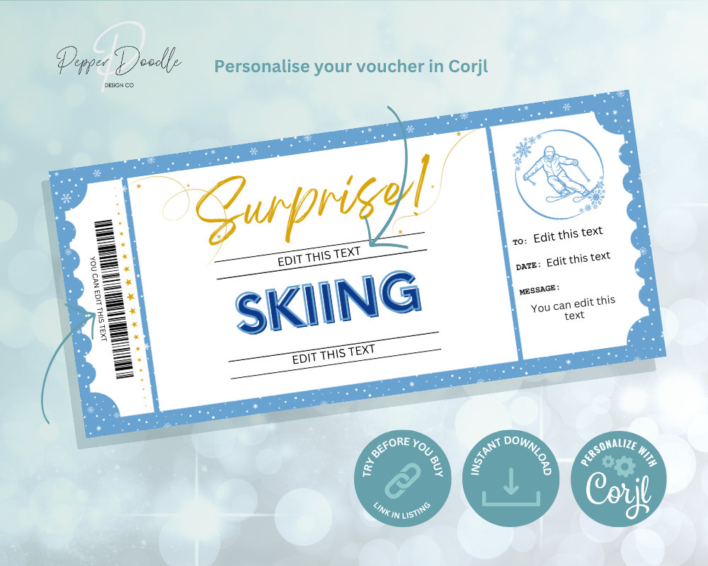 Editable Skiing Gift Voucher - Printable Voucher - Personalise ...