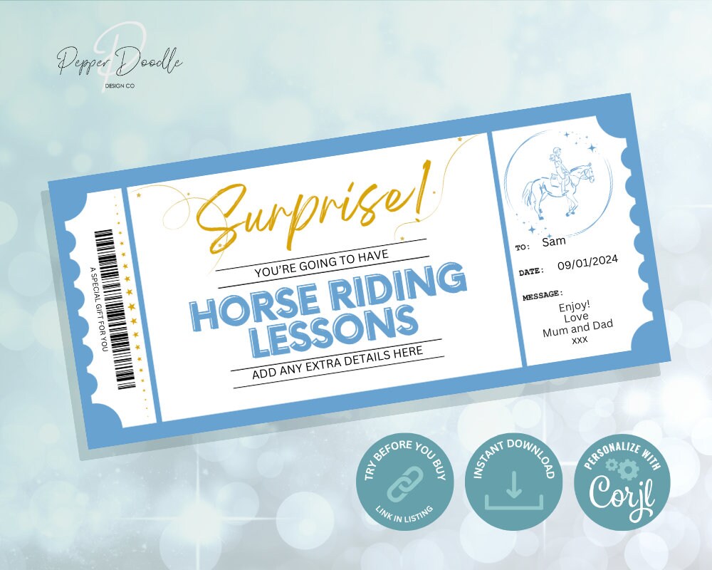 Editable Horse Riding Lessons Gift Voucher - Printable Voucher ...