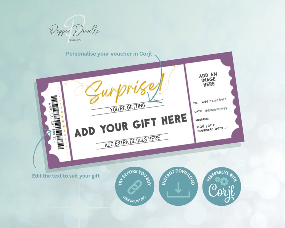 Editable Blank Template Surprise Gift Voucher Personalise Design Your ...