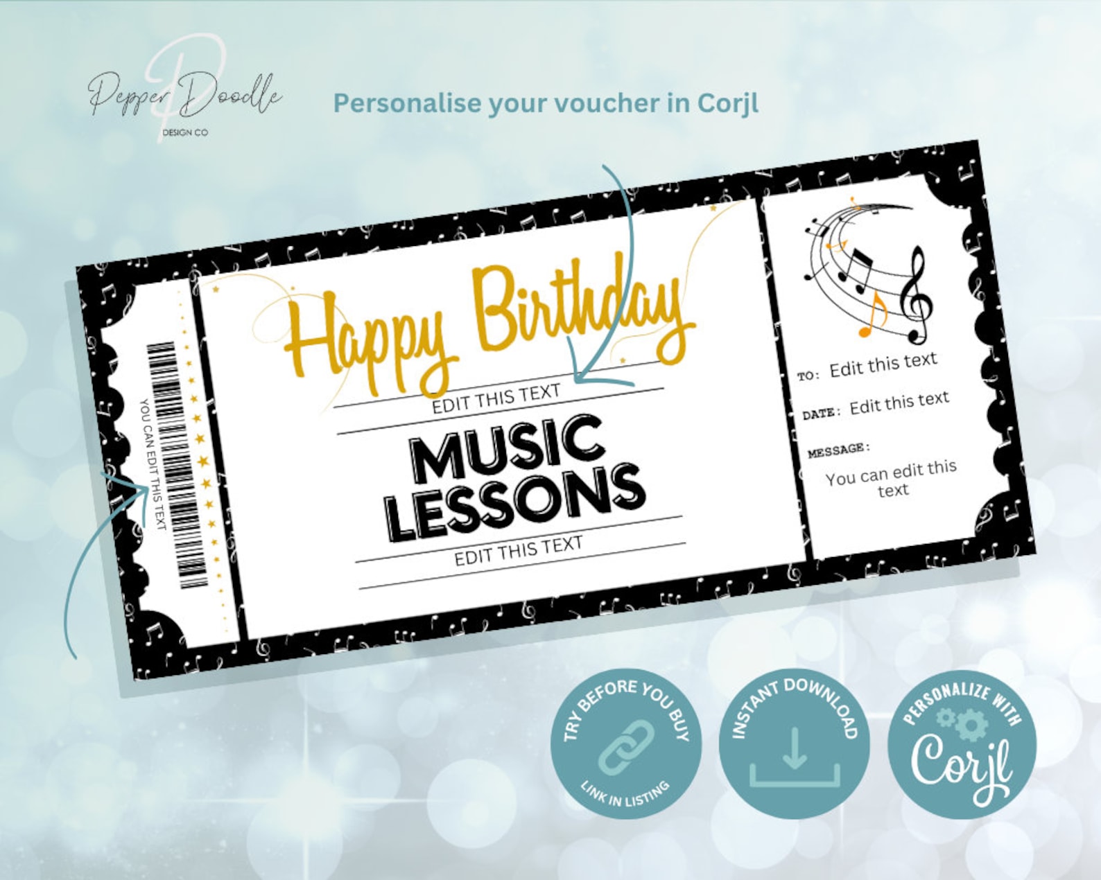 Editable Music Lessons Gift Voucher - Birthday Gift Voucher ...