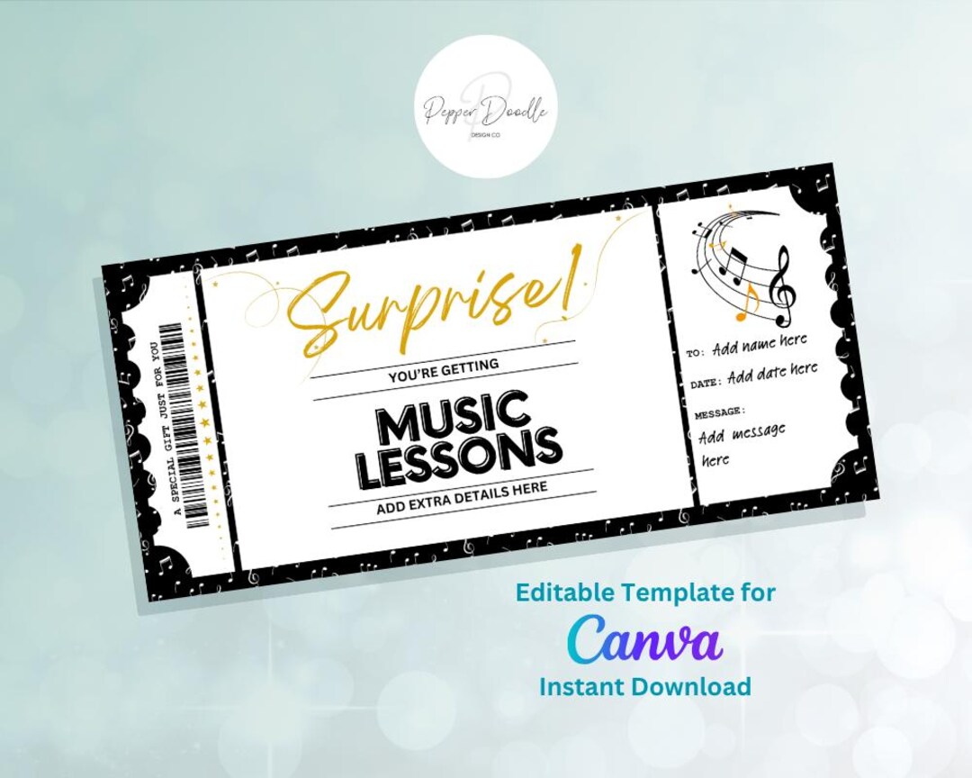 Editable Music Lessons Gift Voucher - Surprise Gift Voucher ...