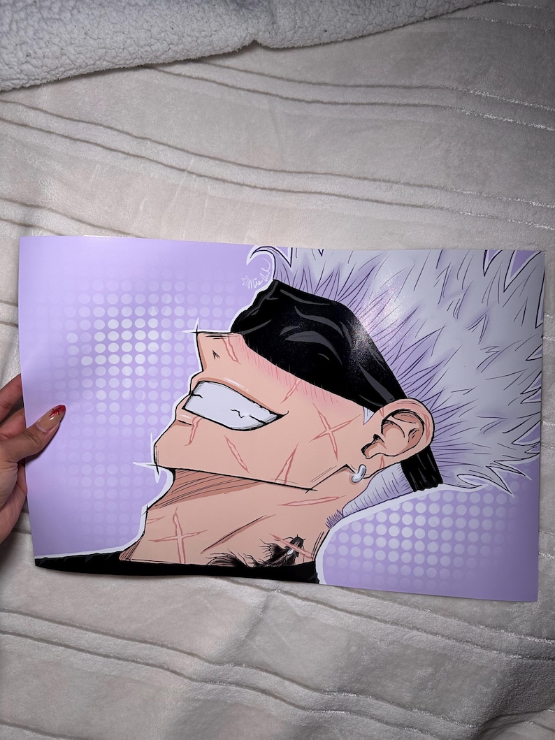 Satoru Gojo Scars Fan Art Print Poster With Fish Tattoo & Purple ...