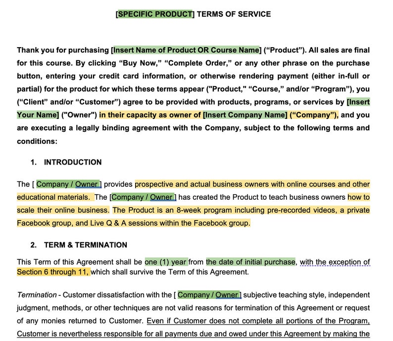Attorney Drafted Online Course Terms of Service | Passive Program, E ...