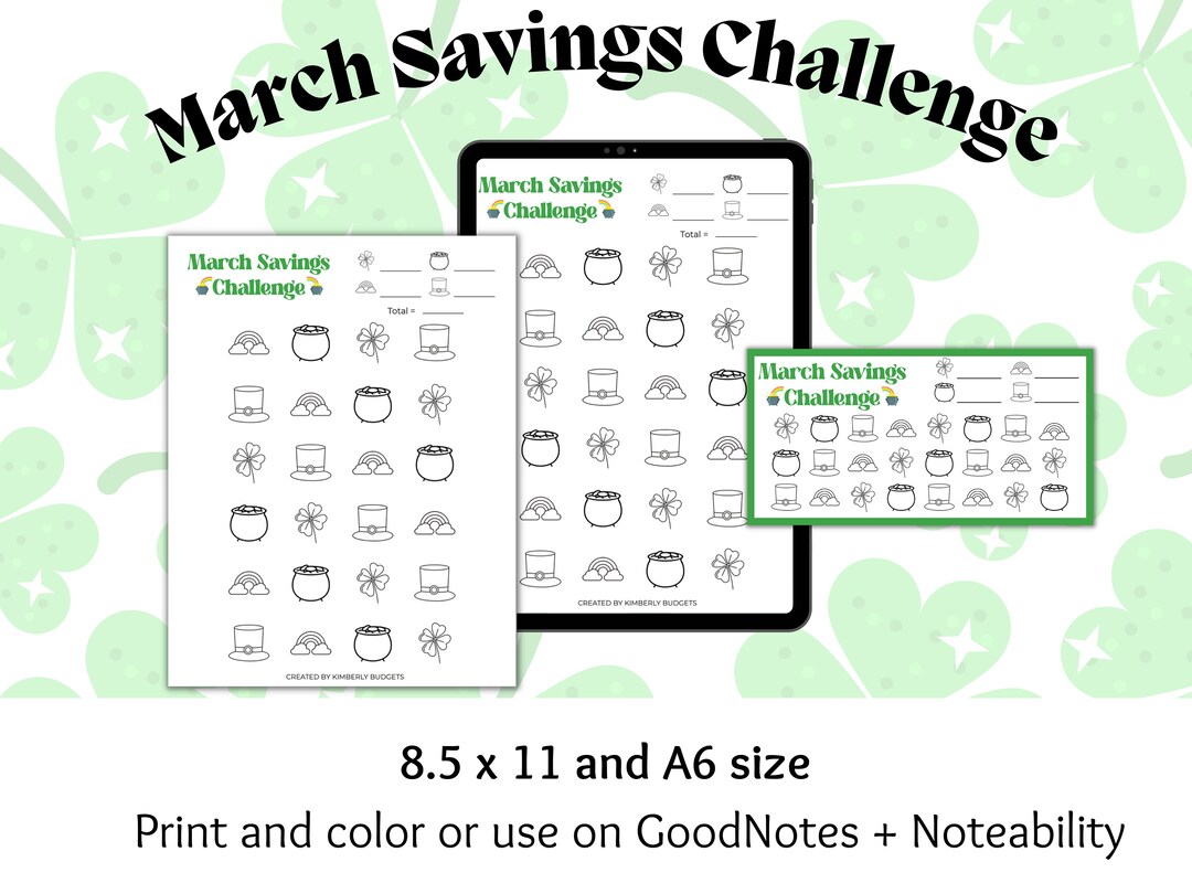 March Savings Challenge Tracker March Monthly Challenge - Etsy