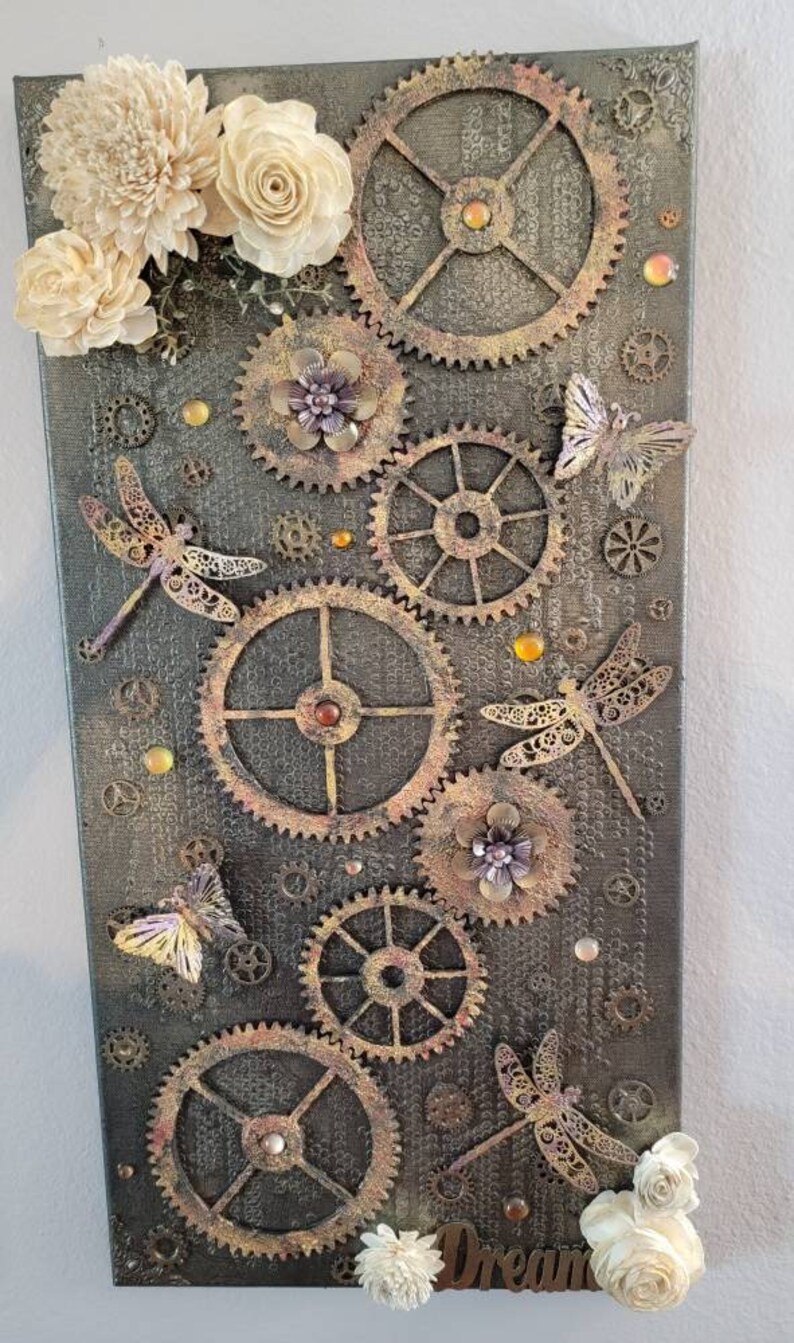Dragonfly Dream Steampunk Mixed Media Wall Art Vintage Etsy Uk