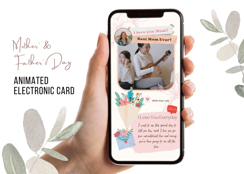 Animated Mother's Father's Day Digital Card, Editable Card for Mum or ...