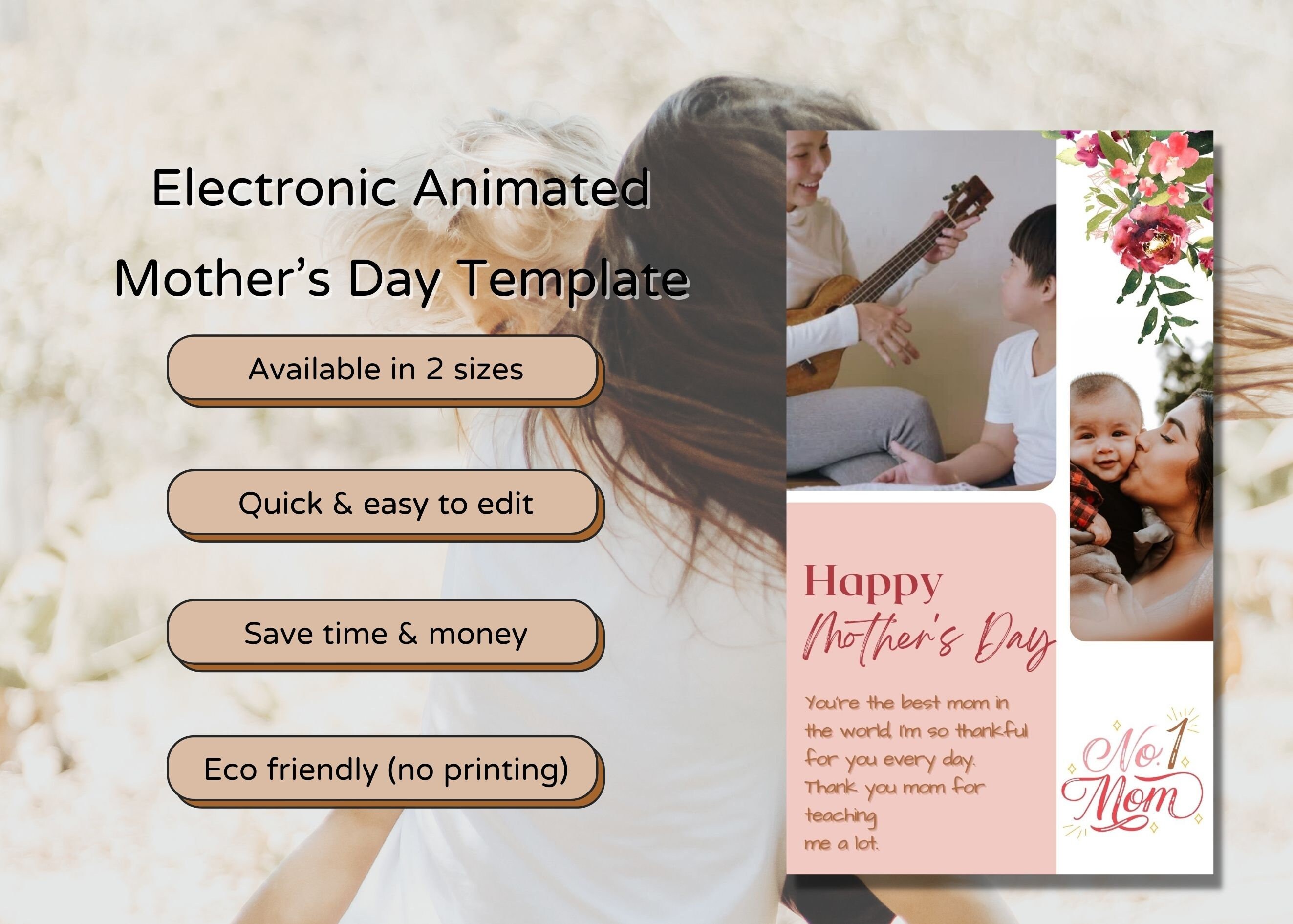 Animated Mother's Day Card, Editable Canva Digital Card for Mum With ...