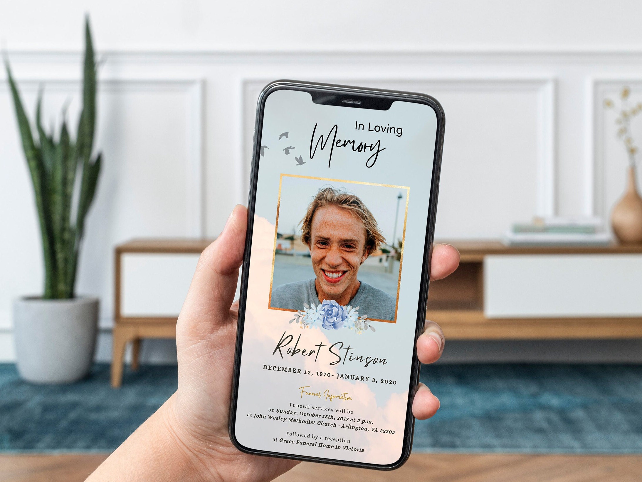 Digital Funeral Announcement, Electronic Funeral Invitation Template ...