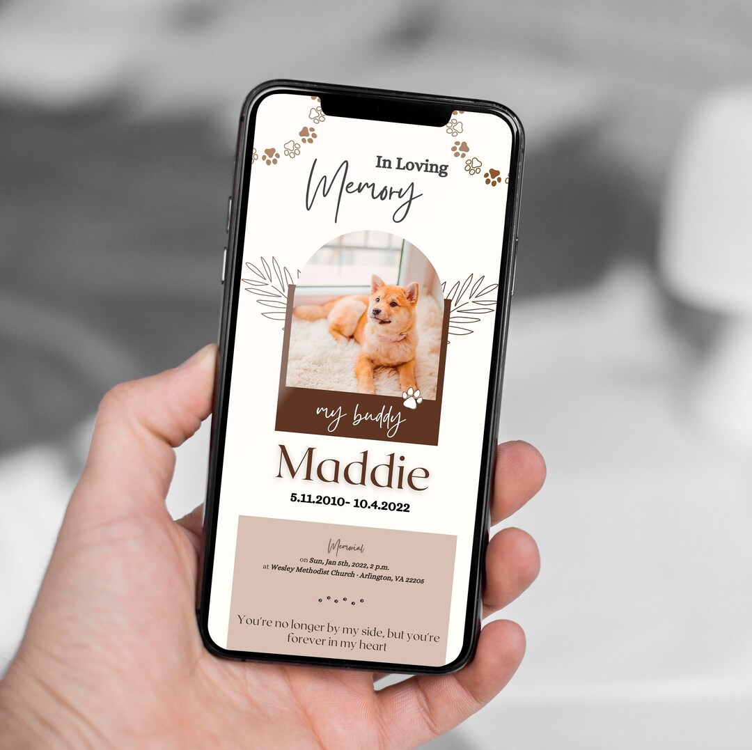 Electronic Pet Obituary Announcement, Dog Cat Funeral Program, Pet ...