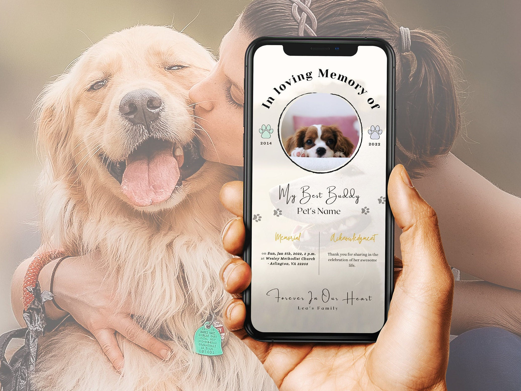 Digital Pet Obituary Announcement, Pet Dog Cat Funeral Program, Pet ...