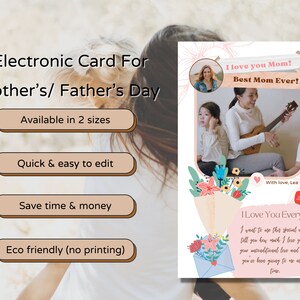 Animated Mother's Father's Day Digital Card, Editable Card for Mum or ...