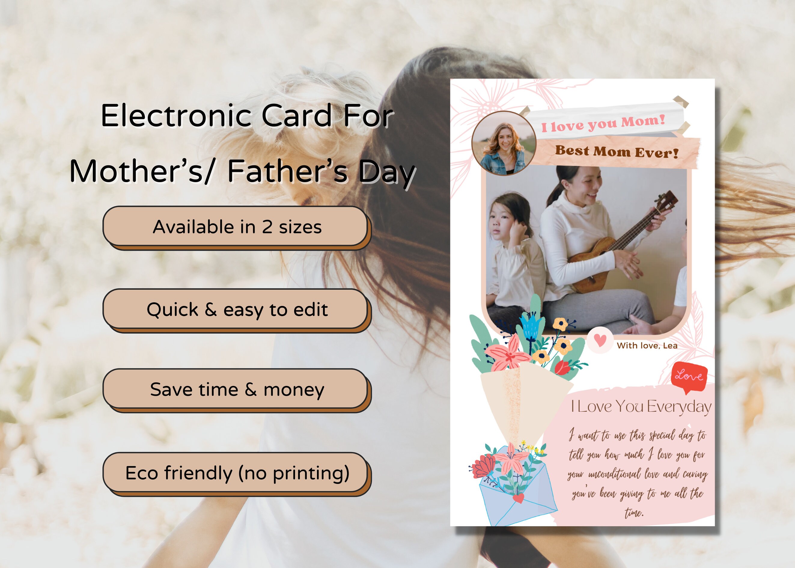 Animated Mother's Father's Day Digital Card, Editable Card for Mum or ...
