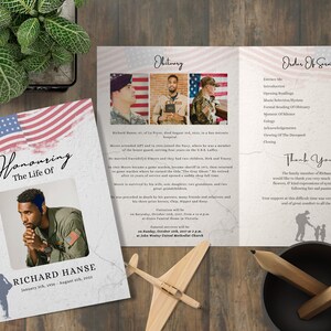 American Flag Veteran Soldier Funeral Template, Editable Obituary ...