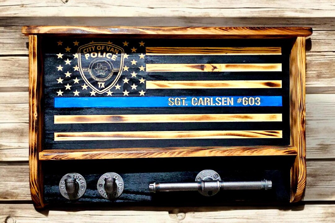 Personalized Police Gear Rack, Thin Blue Line Flag Display for Duty ...