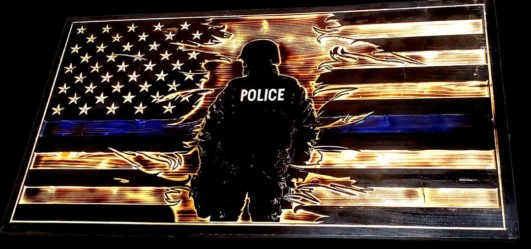 Custom Handcrafted Wooden Flag, Rustic Blue Line Police Gift, Unique ...