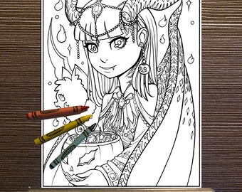Demon Girl Coloring Page - Etsy