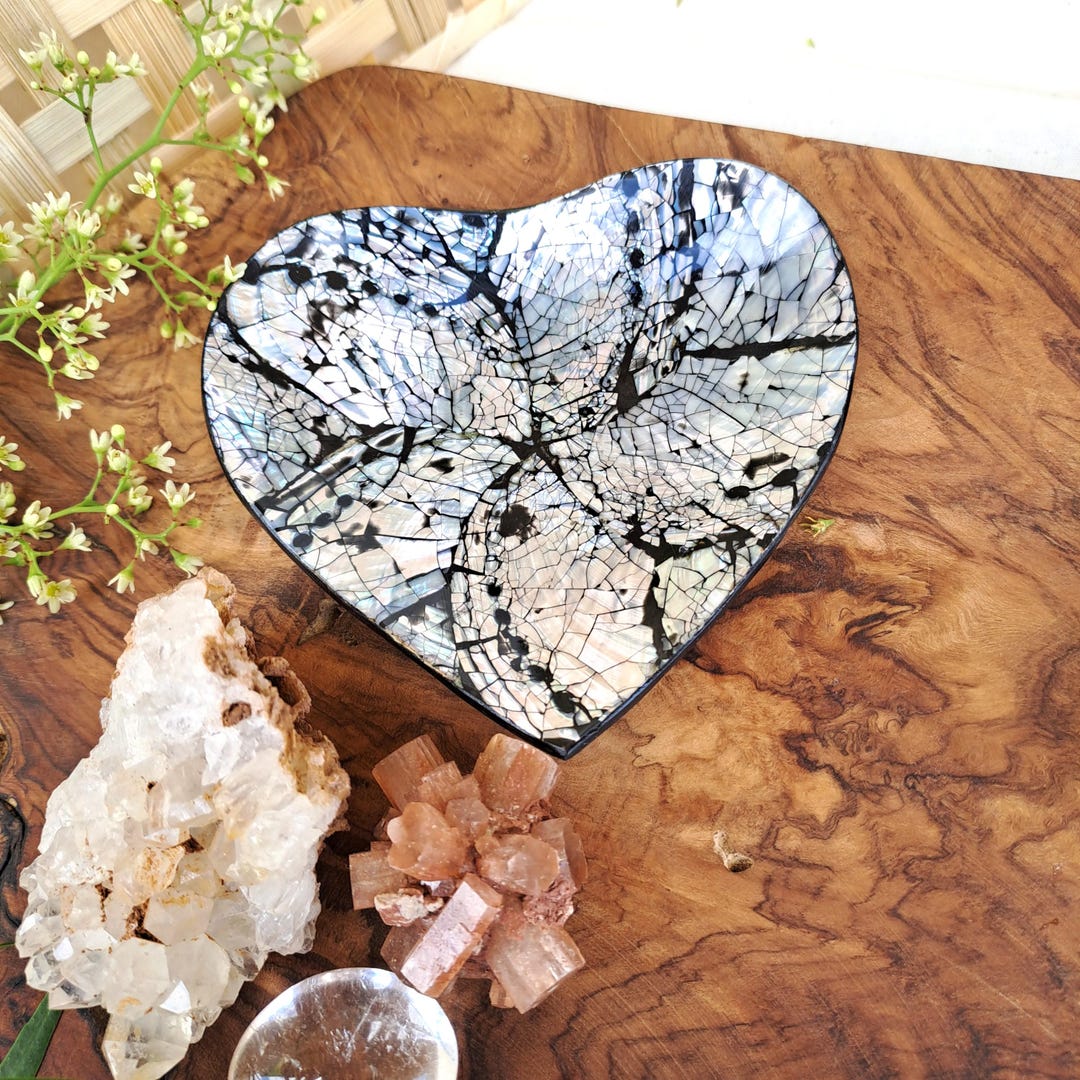 Crystal Display // Paua Shell Heart Trinket Dish Mosaic Art Sacred ...