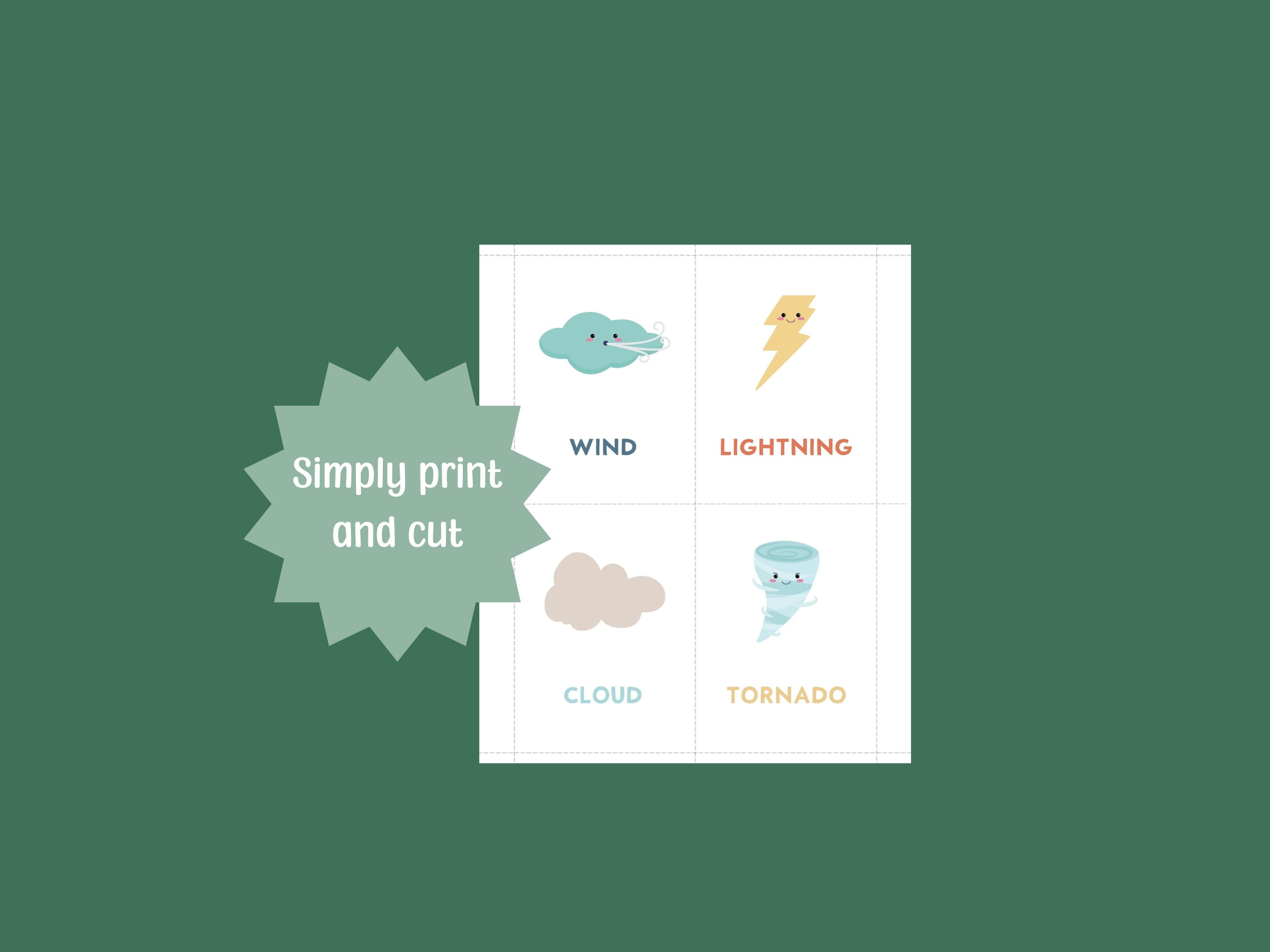 Weather Flashcards Printable Flash Cards Educational Prints for Kids - Etsy