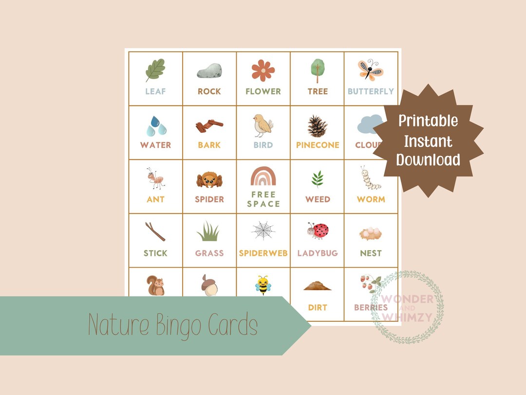 Nature Hunt Printable Bingo Cards | Scavenger Hunt Kids Activity - Etsy