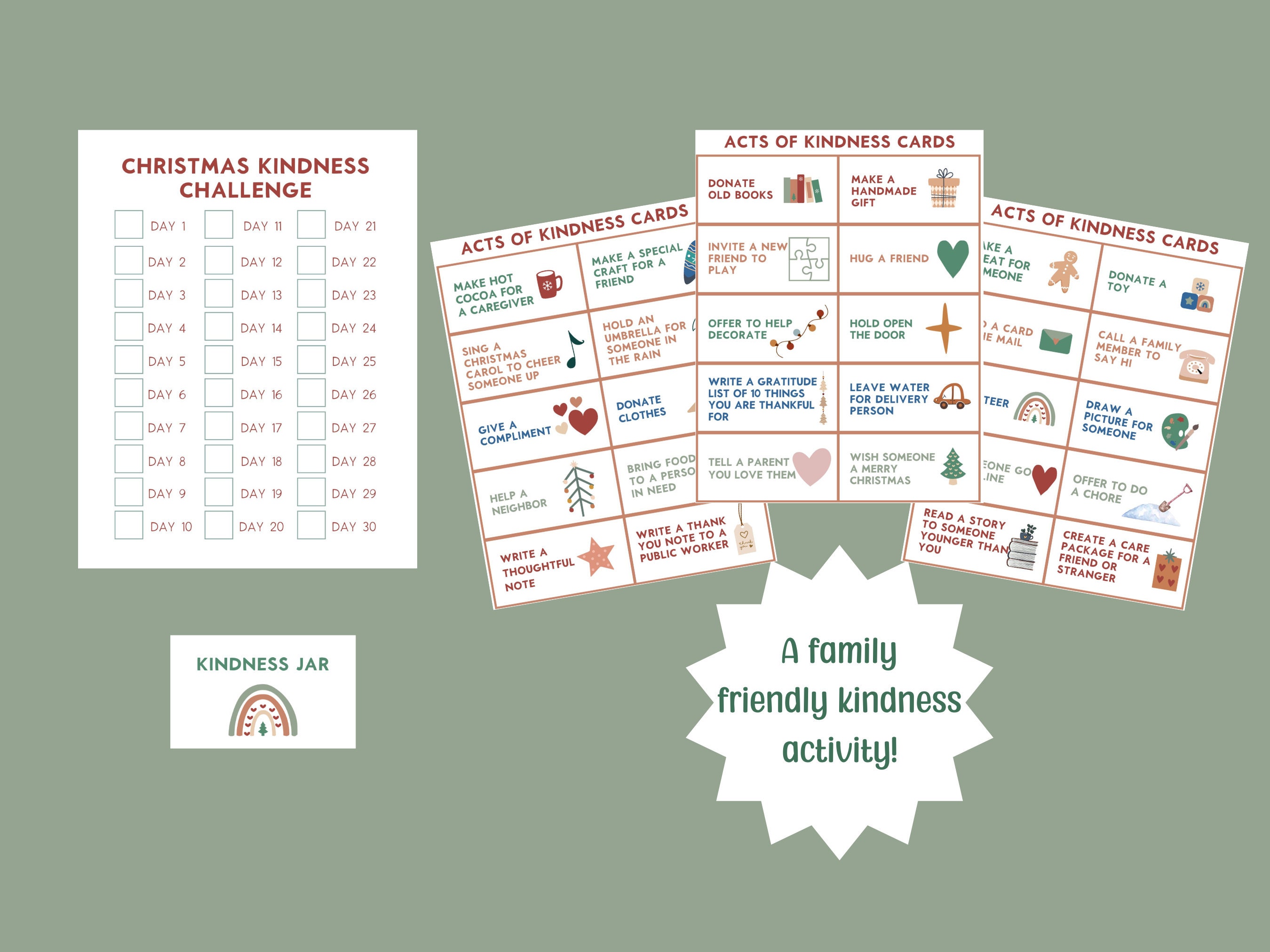 Christmas Kindness Challenge Printable Random Acts of Kindness Cards ...