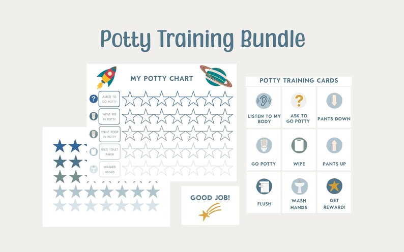 Potty Training Chart Bundle: Reward Chart, Potty Training Flash Cards ...