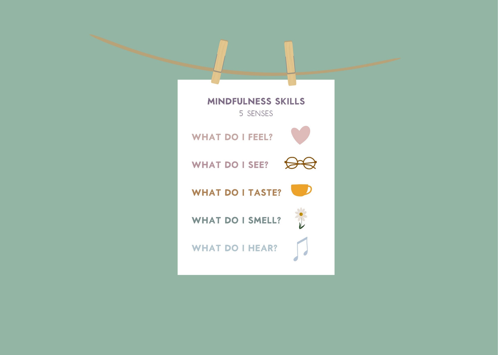 Mindfulness Skills Poster Printable 5 Senses Chart Coping Skills for ...