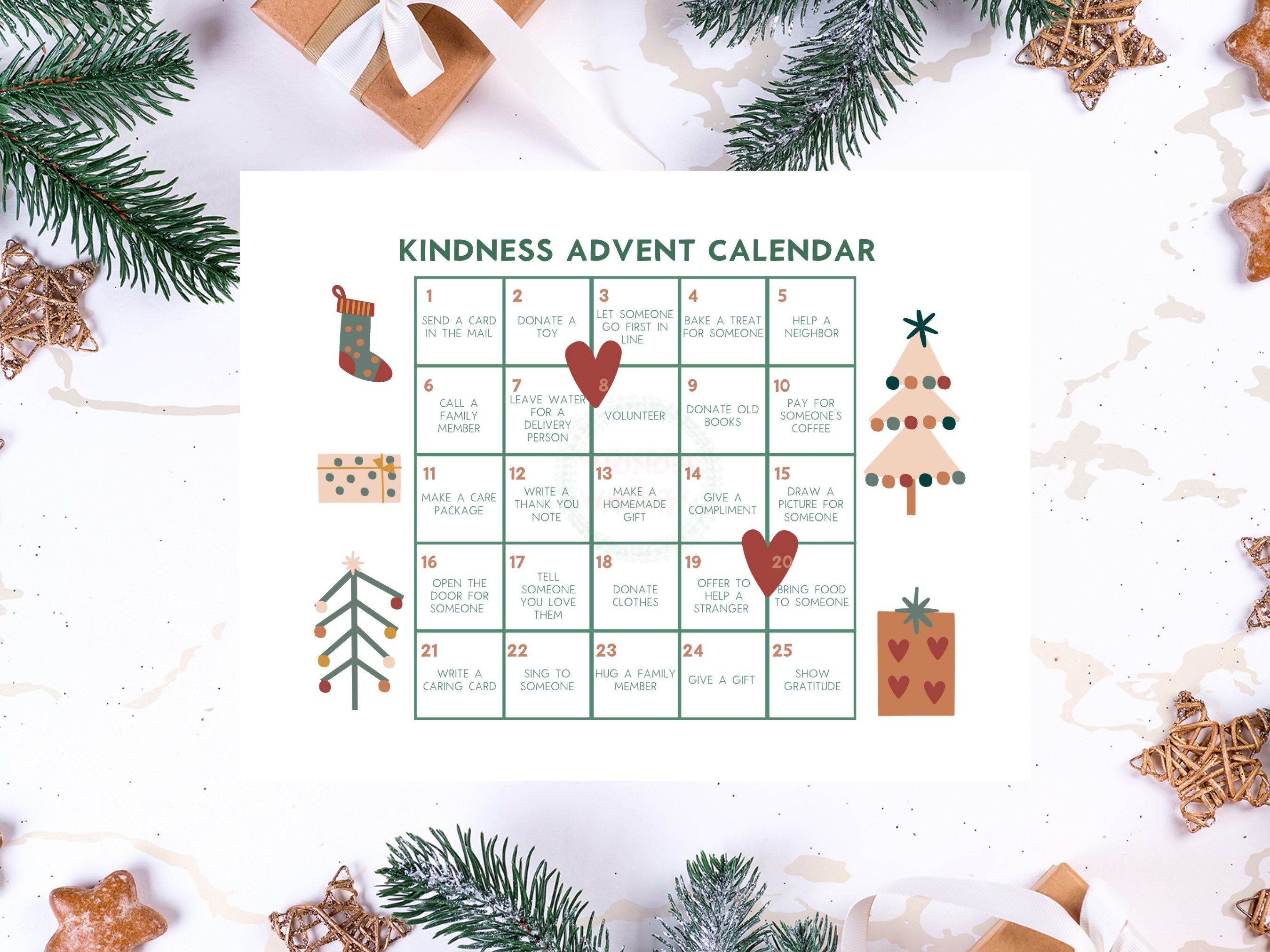 Kindness Advent Calendar | Printable Holiday Calendar | Christmas ...