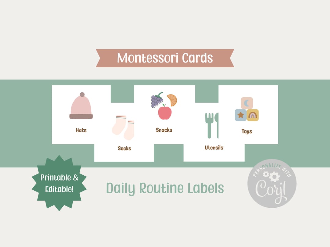 Printable Editable Labels | Montessori Cards | Toddler Daily Routine ...