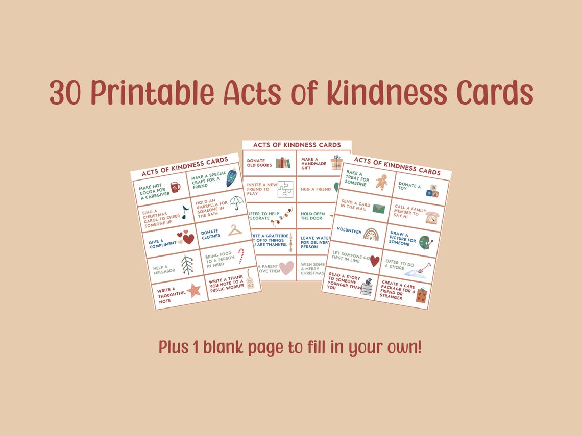 Christmas Kindness Challenge Printable Random Acts of Kindness Cards ...