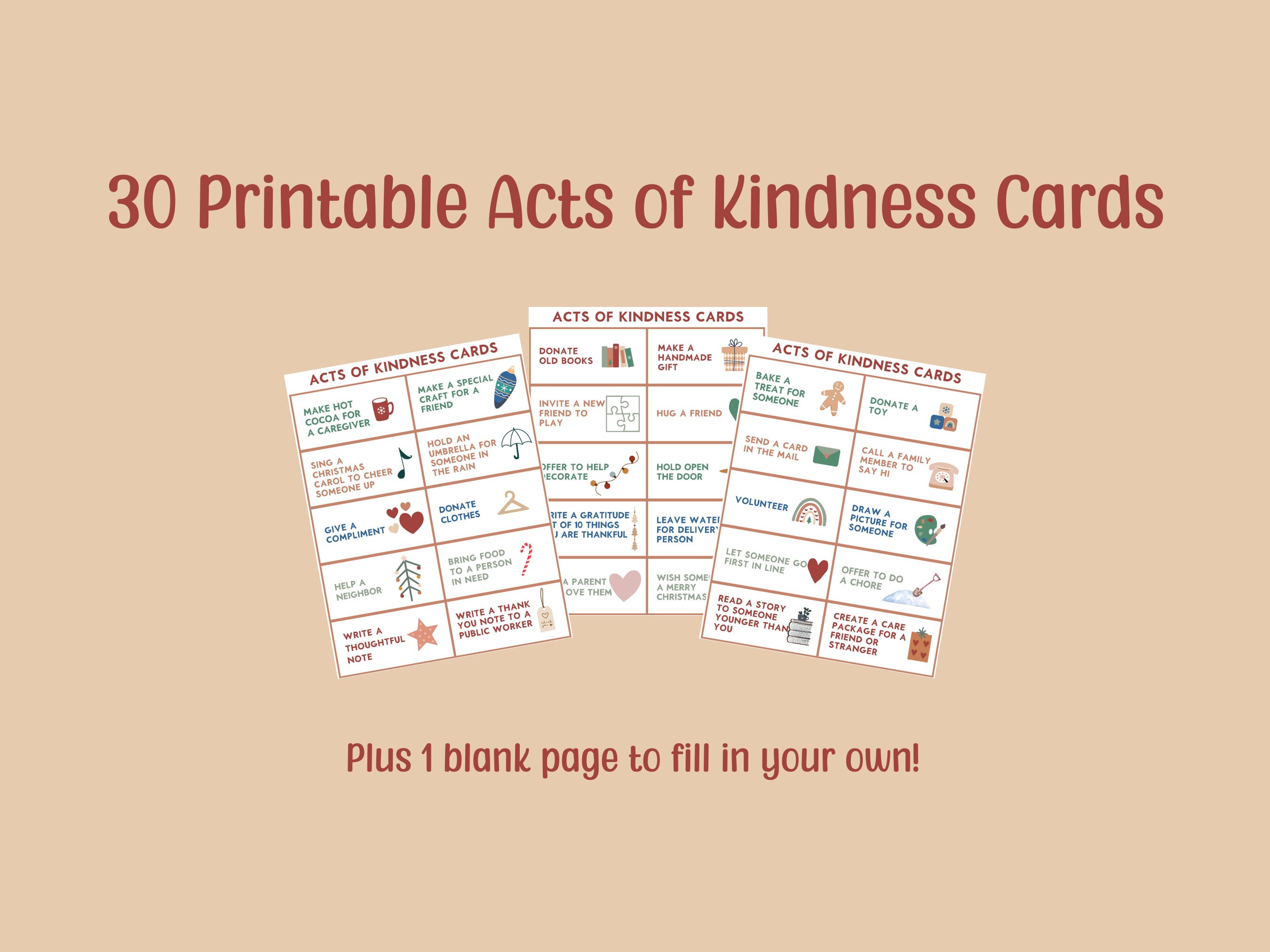 Christmas Kindness Challenge Printable Random Acts of Kindness Cards ...