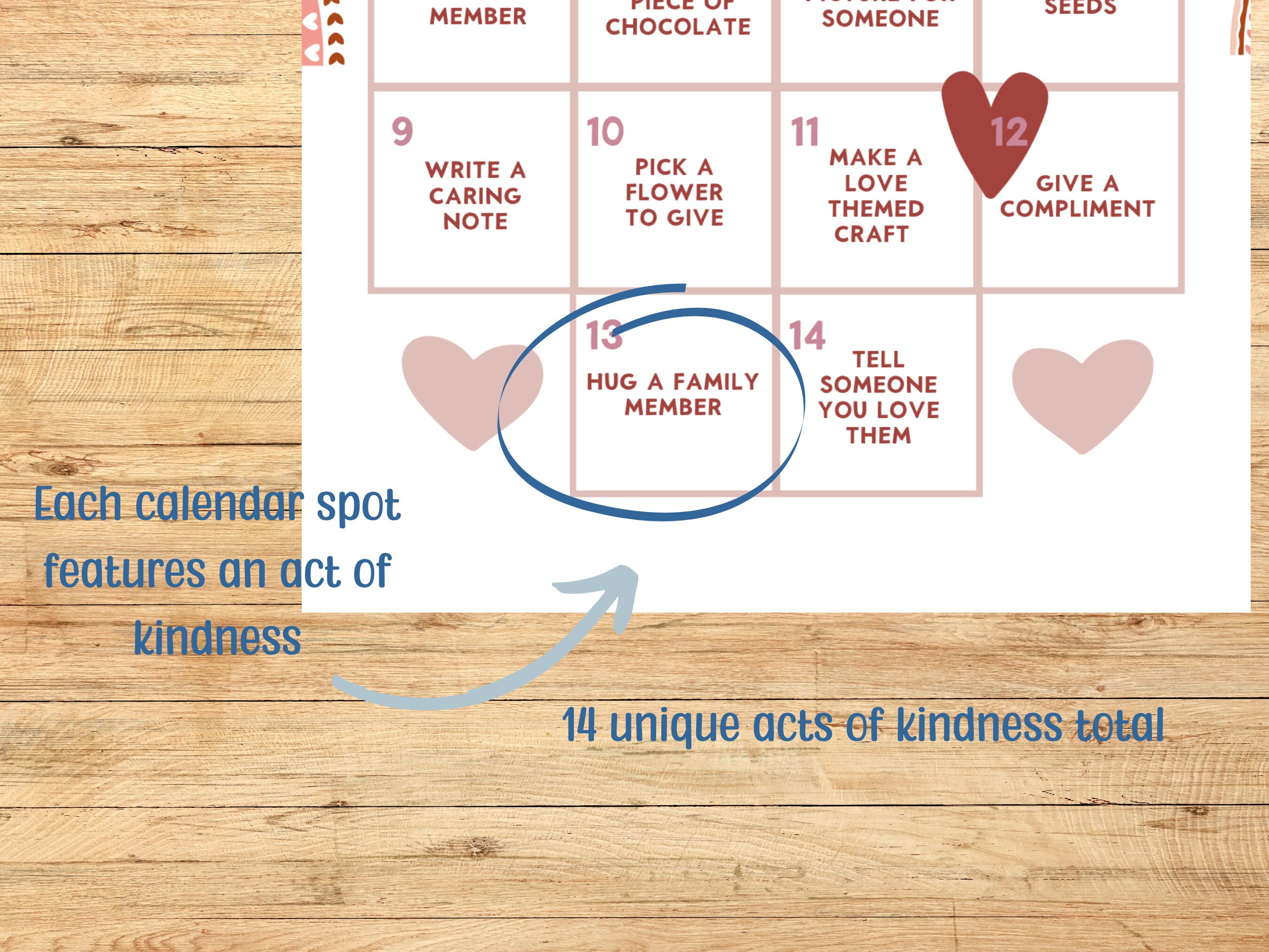 Valentines Day Kindness Calendar Valentines Printable Acts of Kindness ...