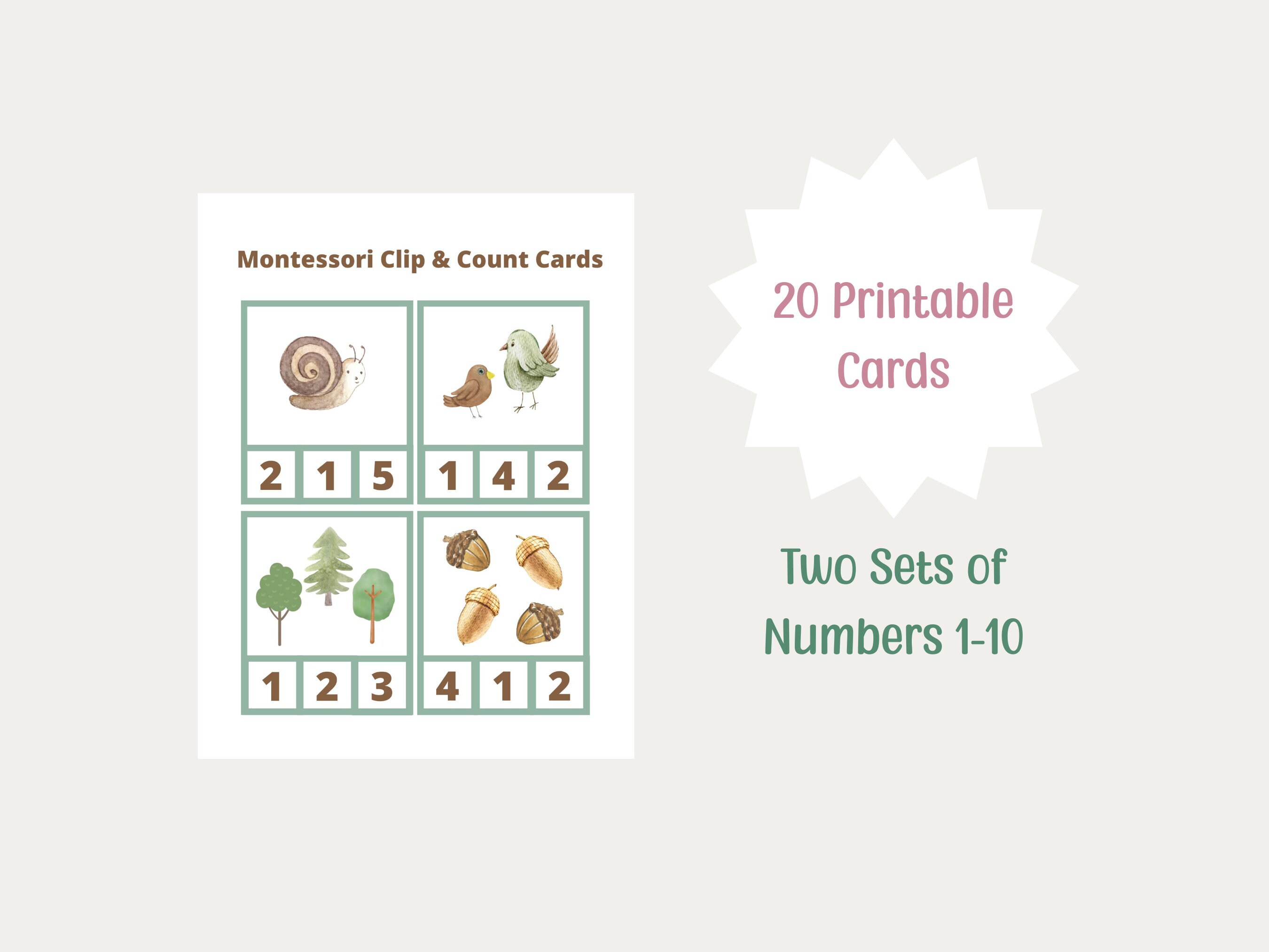 Montessori Clip & Count Cards Printable Flash Cards - Etsy