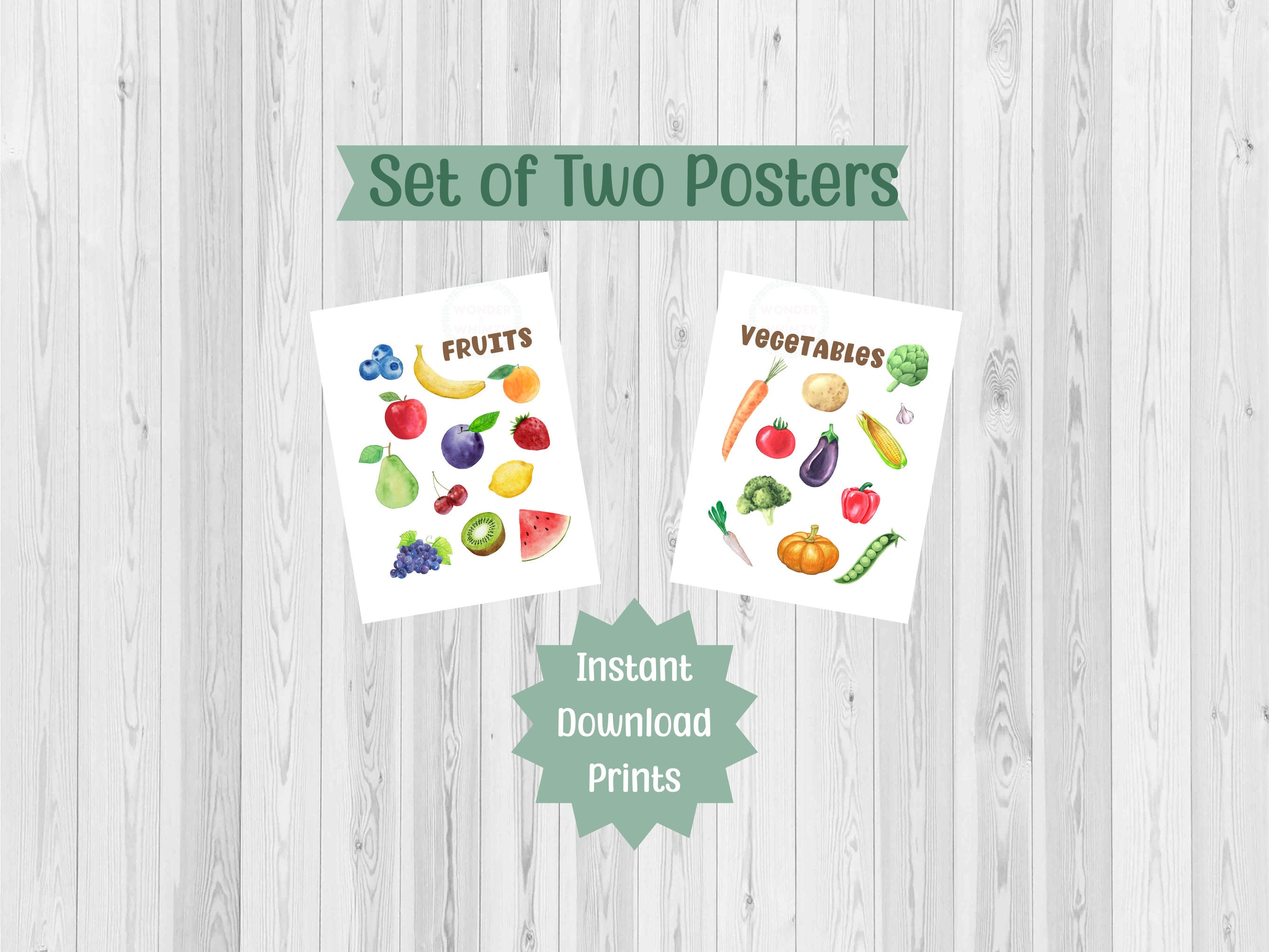 Fruits & Vegetables Poster Set | Printable Play Kitchen Art ...