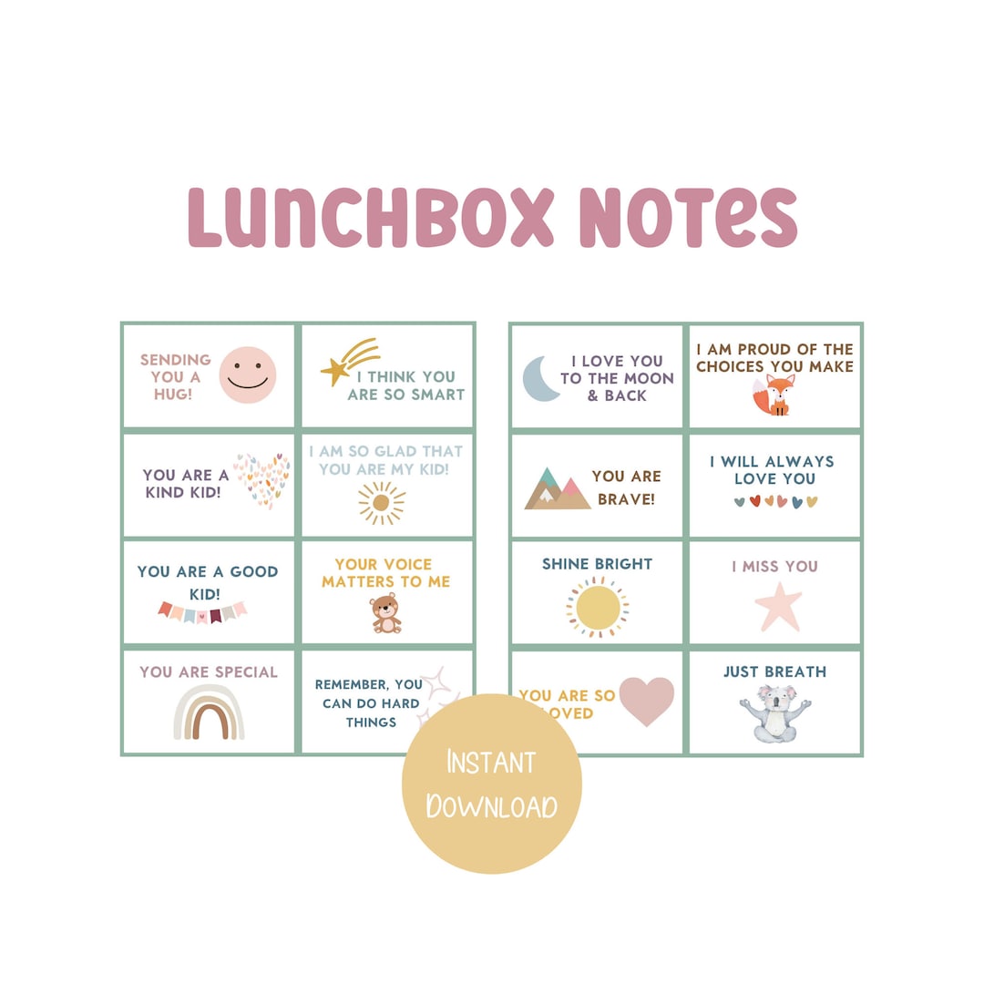 Lunchbox Notes | Printable Back to School Affirmation Cards for Kids - Etsy