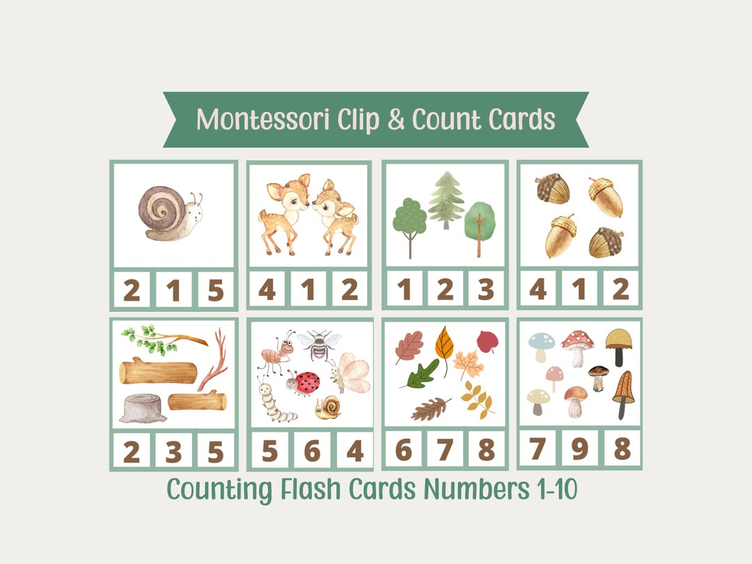 Montessori Clip & Count Cards Printable Flash Cards - Etsy